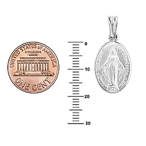 Ritastephens Italian Sterling Silver Miraculous Virgin Mary Medal Latin Prayer Charm Pendant Necklace, 19mm, 18"