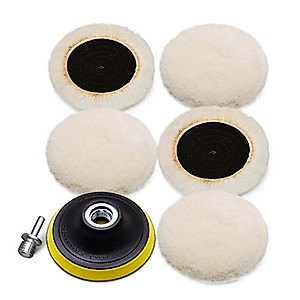 Wool Cutting Pad, Wool Buffing Polishing Pad Set, SPTA 7Pcs 3Inch (80mm) Wool Buffing Wheel for Drill Lambs Wool Hook and Loop for Compound Cutting & Polishing for Car Polisher