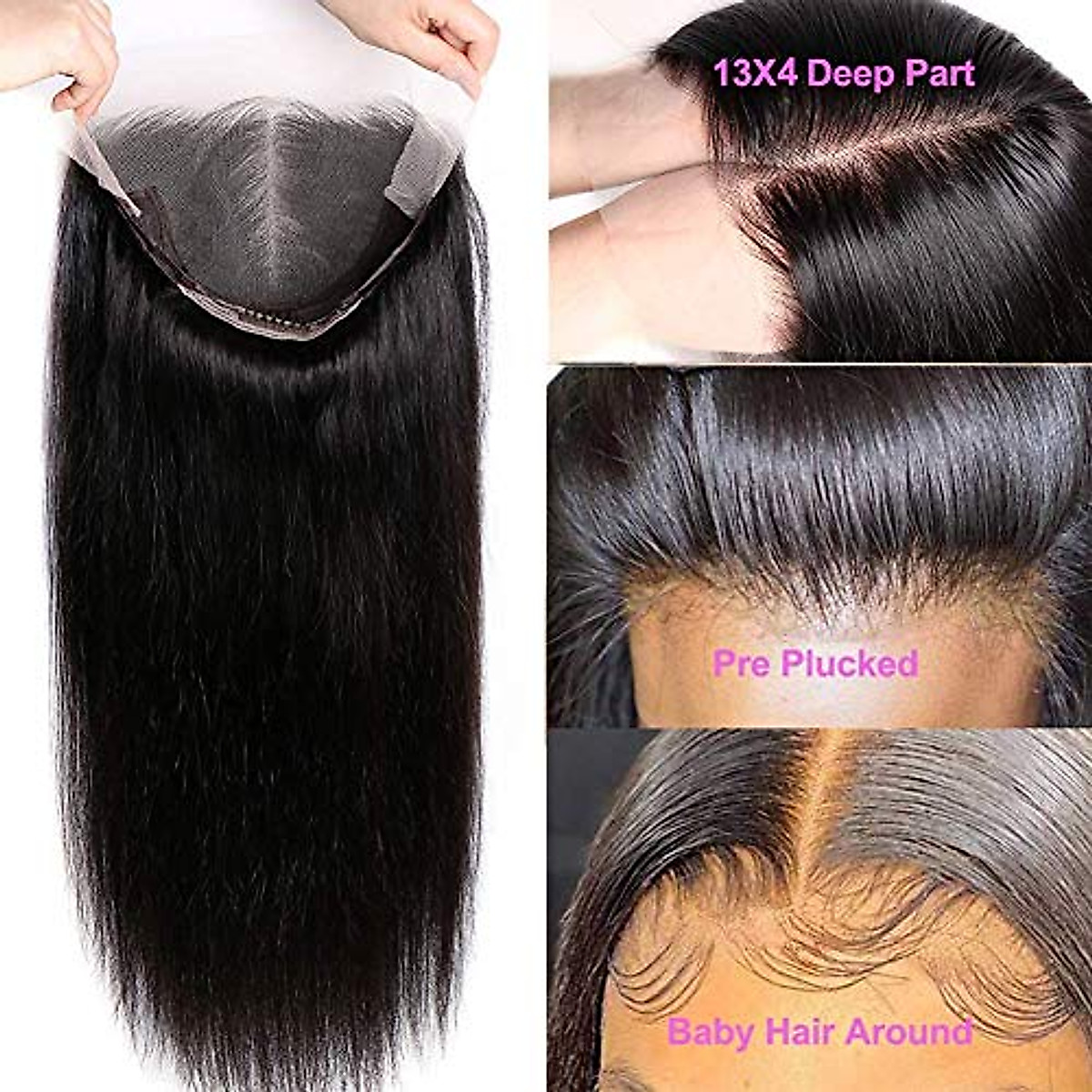 Viennois Lace Front Wigs Human Hair 180% Density 10A Brazilian 13x4 HD Straight Lace Front Wigs Human Hair Pre Plucked with Baby Hair Natural Hairline Frontal wig Glueless(16inch)
