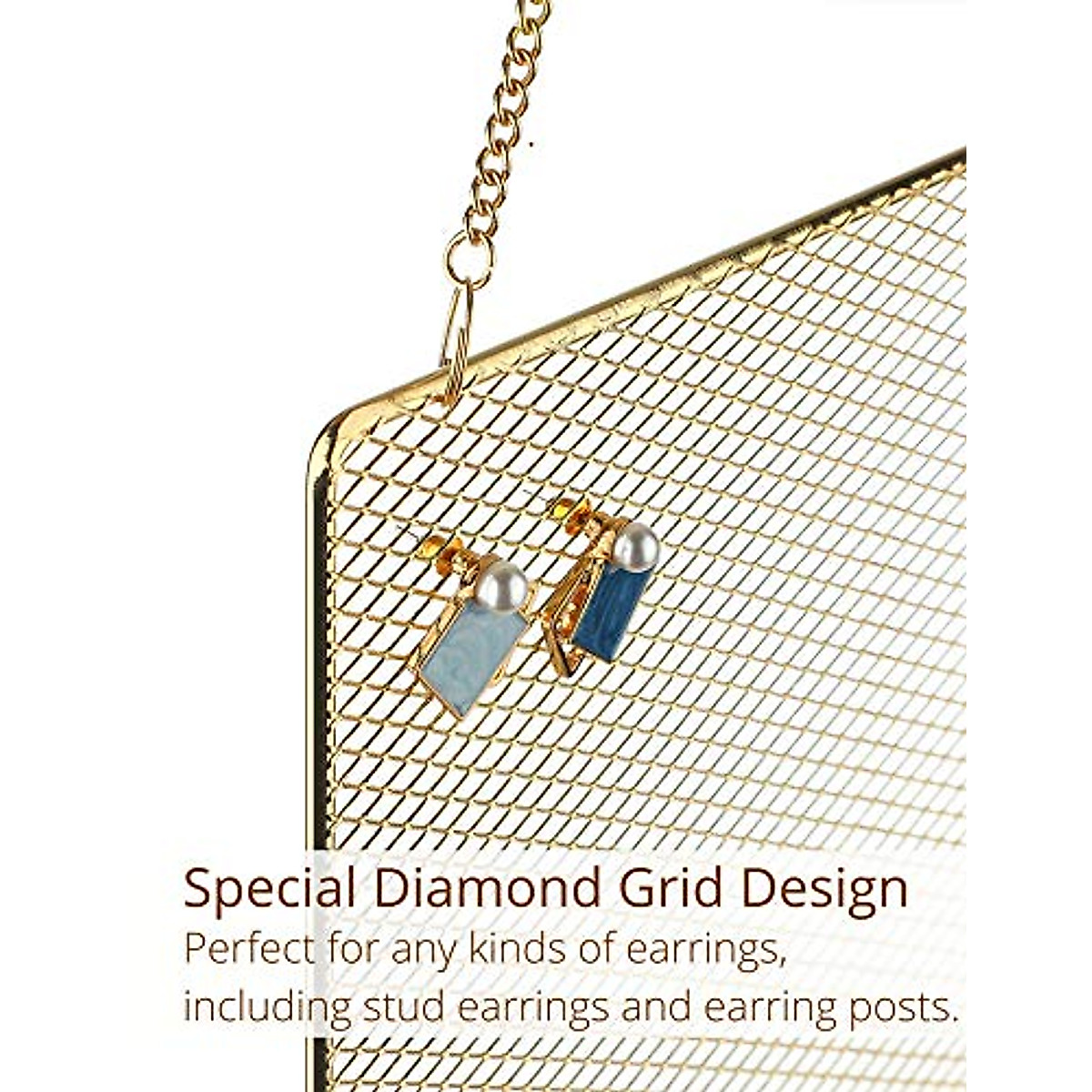 Heesch 2pack Earring Wall Holder Hanging Earring Organizer Wall Mounted Jewelry Organizer Stud Holder Diamond Grid with Hooks for Necklaces Bracelets (Small Grid)