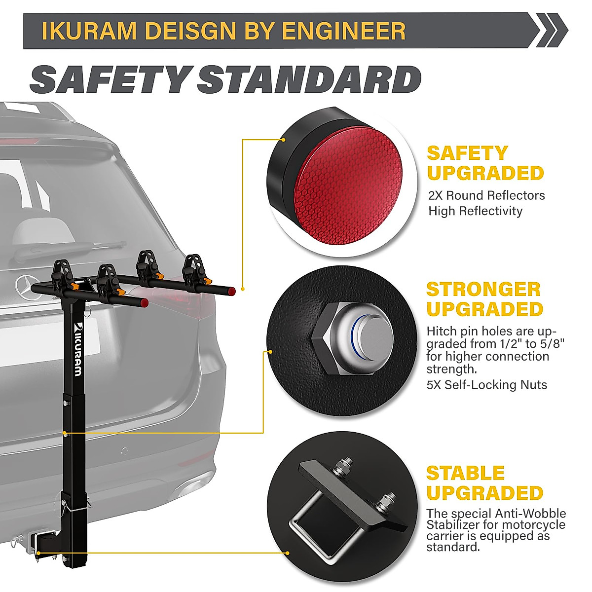 IKURAM R 2 Bike Rack Bicycle Carrier Racks Hitch Mount Double Foldable Rack for Cars Truck SUV Fits 2" Hitch Receiver, Including Anti-Rattle Hitch Tightener