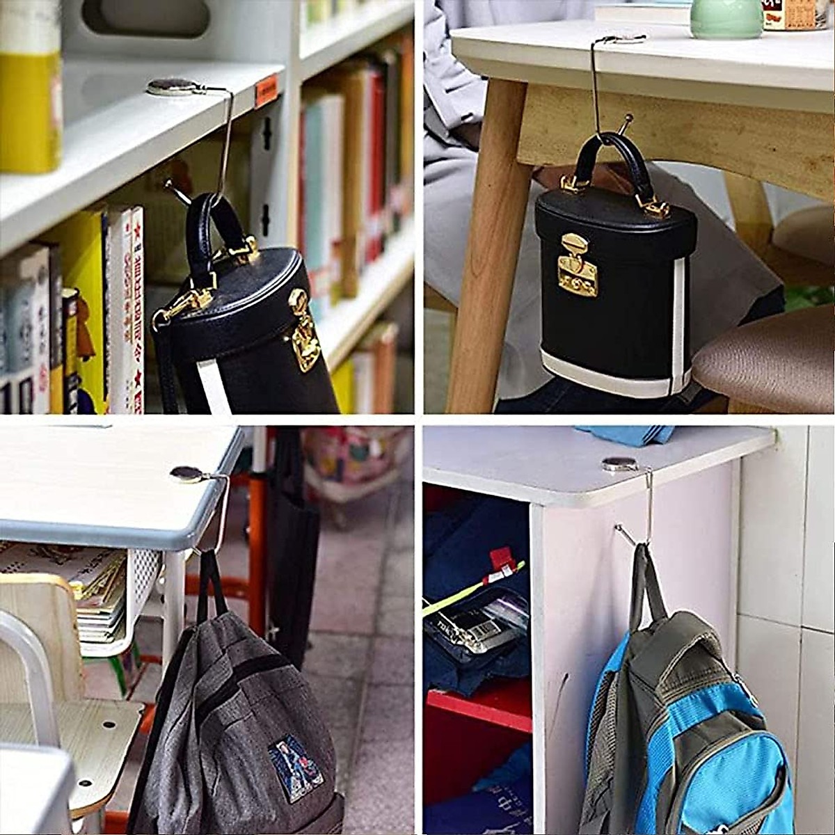 ZHENJIER 5 Pack Purse Hook Hanger, Metal Hook Long Handbag Hanger for Table Desk,Portable Bag Holder Under Counter Handbags Hook for Women Girl