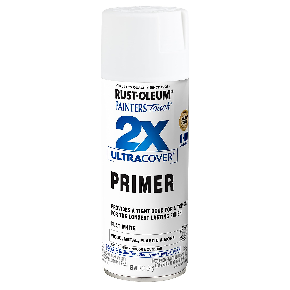 Rust-Oleum 249058 Painter's Touch 2X Ultra Cover, 12 Fl Oz (Pack of 1), Flat White Primer, 12 Ounce