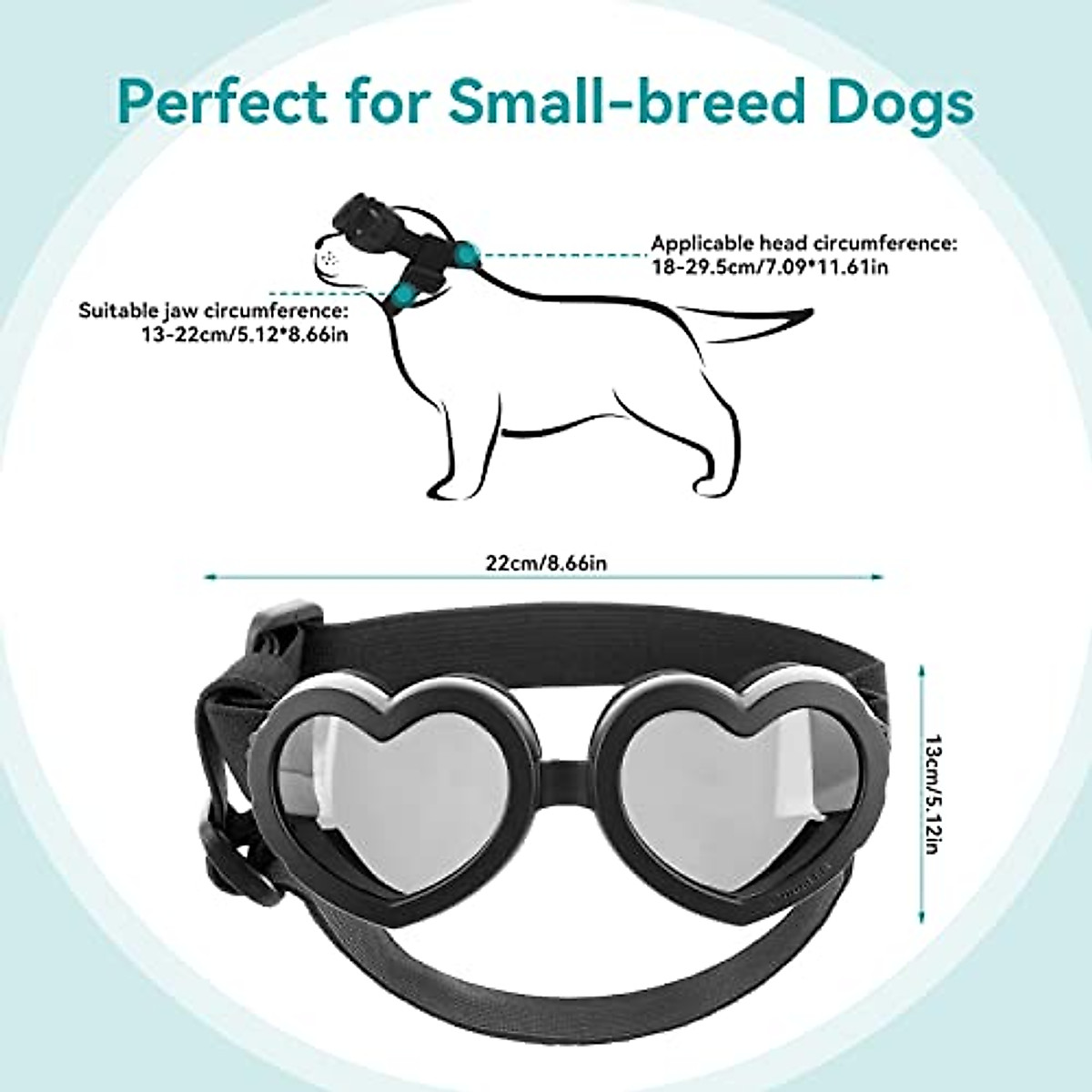 Cobee Puppy Sunglasses, Cute Dog Goggles Adjustable Strap Pet Glasses Small Dog Sunglasses Pet Dog Heart Shaped Anti-Fog Sunglasses Waterproof Windproof UV Protective Glasses for Dogs and Cats