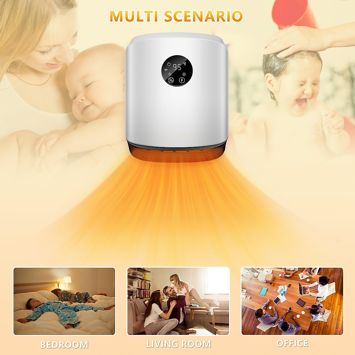 Space Heater for Indoor Use Wall Mounted with WIFI/Remote,1500W Portable Heater Fast Heating with Adjustable Thermostat,Quiet Heater for Bedroom/Living Room/Office