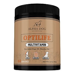 OptiLife Multivitamin for Adult Dogs - Contains Probiotics, Allergy Support, Joint Support, Muscle Recovery, and Skin & Coat Support - Powder Supplement (60 Servings)