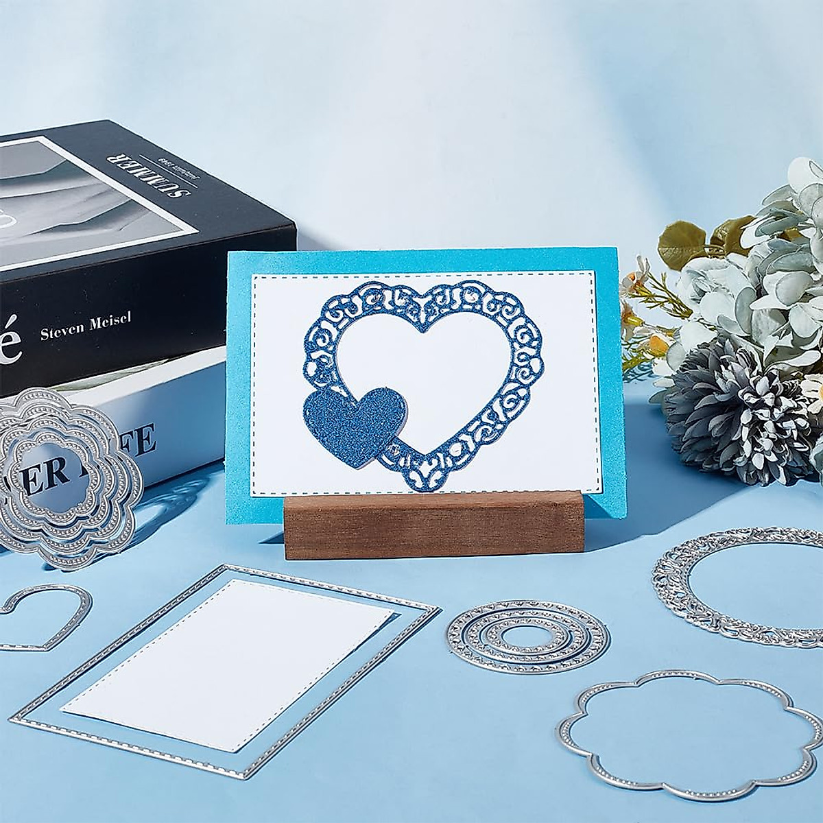 BENECREAT 6 Sets Cutting Dies, 38pcs Metal Stencils Nesting Die Flower Heart Square Embossing Tools for Festival Mother's Day Card Making, Scrapbooking Photo Album Making