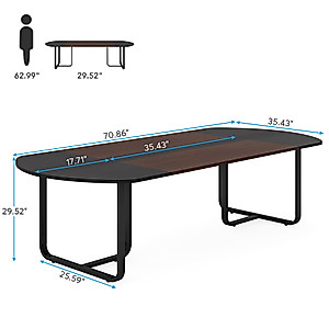 Tribesigns 70.86" Modern Oval Dining Table with Walnut and Black Finish Splicing Board, Curved Kitchen Tables for 6-8, Large Dining Room Table with Stylish Metal Legs (Walnut+Black)