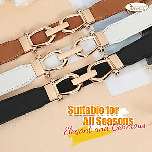 JASGOOD 3 Pack Women Stretchy Waist Belt Retro Elastic Skinny Belt for Ladies with Gold Buckle