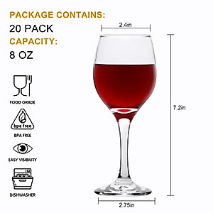 QAPPDA White Wine Glasses Set of 20,Small Red Wine Glasses 8 OZ,Durable Premium Glass Stemware Clear Lead-free Goblet for Wedding,Parties,Home Bar