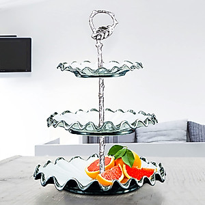 3-Tier 13.5’’ Cupcake Stand Hardware Fittings, Metal Mold Crown Holder DIY Making for Fruit Plate Cake Stand Snack Tray Replacement Parts for Tea Party Wedding Decoration (3 Sets - Silver Leaf)