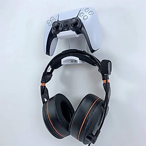 3D Cabin Product Compatible with - PS5 Controller & Headphone Wall Mount Wall Bracket Holder for Play Station 5 Digital Or Disc DualSense White