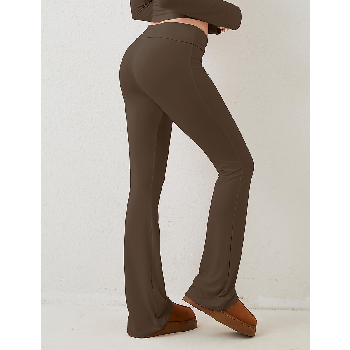 Meladyan Women’s Flare Yoga Pants Casual Basic Bootcut Flare Leggings Buttery Soft Waisted Workout Lounge Bell Bottom Brown