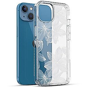 RANZ iPhone 13 Mini Case, Anti-Scratch Shockproof Series Clear Hard PC+ TPU Bumper Protective Cover Case for iPhone 13 Mini (5.4") - White Flower