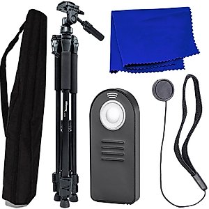 Pro 72” Tripod 3-way Panhead Tilt Motion w/Bubble Level + Wireless IR Shutter Release + MORE for Nikon D3300 D3400 D5300 D5500 D5600 D7200 D7500 D610 D700 D750 D810 D810A D850 P900 P610 P530 Cameras