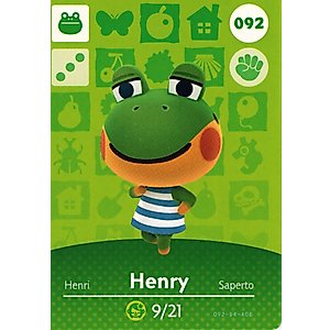 Nintendo Animal Crossing Happy Home Designer Amiibo Card Henry 092/100 USA Version