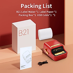 PTJOO B21 Label Maker Machine with Tape 1" x 2"(25 x 50mm) Wide Cute Fonts Emoji Different Calligraphy Customizable Bluetooth USB Rechargeable for Android iOS Fast and Easy(Red)