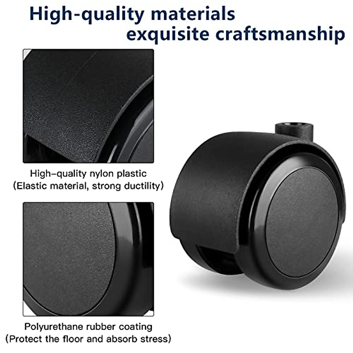 2 inch Caster Wheels (casters Set of 4) 5/16 inch Valve stem and Rotating top Plate Installation Options,Heavy Duty casters Total Load Capacity 1000LBS, Replaceable Wheels for Furniture(Black)