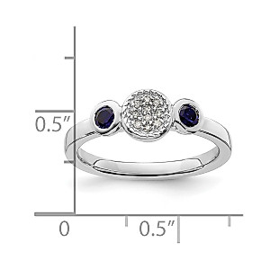 925 Sterling Silver Bezel Polished Prong set Stackable Expressions Db Round Created Sapphire and Dia. Ring Size 8 Jewelry for Women