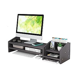 Catekro Monitor Stand Riser, 2 Tiers Wood Monitor Riser Stand with Storage Organizer, Multi-Purpose Desktop Organizer Riser for Computer,Laptop,Printer(Black)