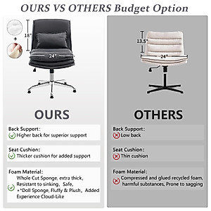 VINGLI Cloud Criss Cross Legged Chair,18" High Back Armless Home Office Desk Chair no Wheel,Wide Adjustable Comfy Padded Seat Task Computer Chair,Modern Swivel Makeup Vanity Chair,Microfiber,Grey
