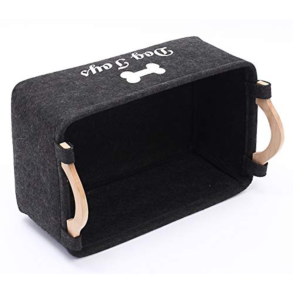 Xbopetda Fiber Soft Felt Dog Storage Basket Bin Organizer - with Wooden Handle - Pet Supplies Storage Basket/Bin Kids Toy Chest Storage Trunk-Dark Grey