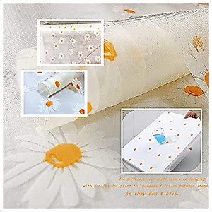 Drawer Liner,Non Adhesive Washable Transparent EVA Shelf Liner for Cabinet Pantry Refrigerator Shelves,Non-Slip Design Shelf Liner (Yellow Daisy, 17.7 x 118 Inch)