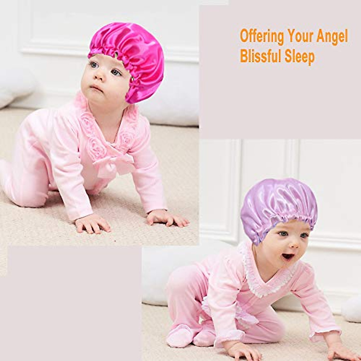 Adjustable Kids Satin Bonnets Sleeping Caps Shower Caps for Girls Boys,Elastic Band and Reversible,Soft,Breathable,Fit Most Kids Head and Hair Style (red,pink)