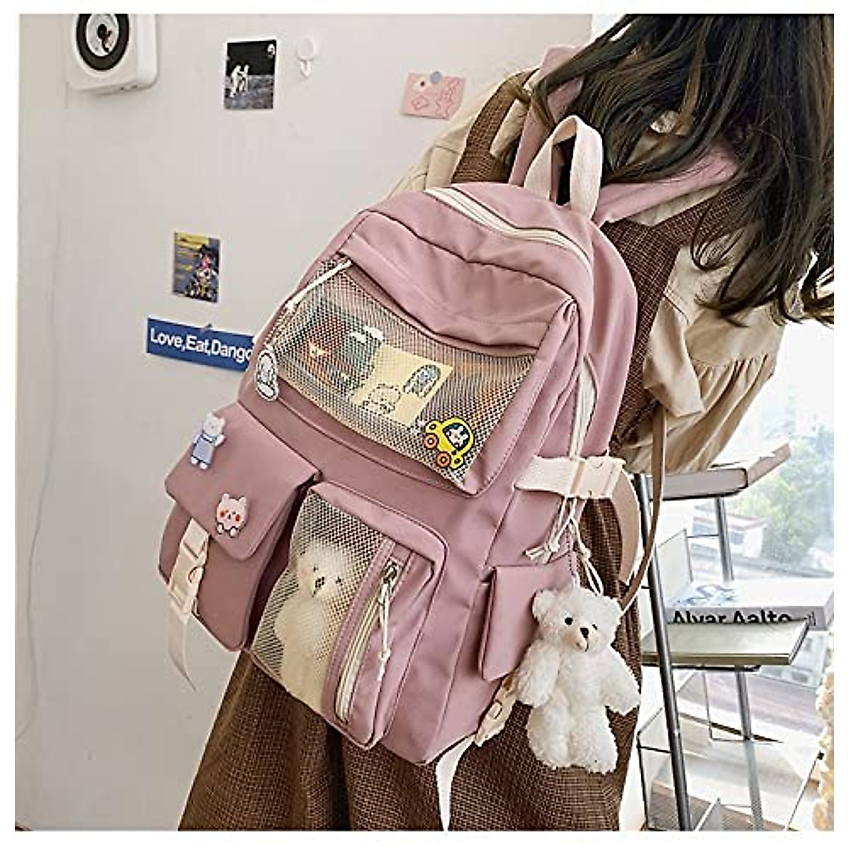 Dearsee Kawaii Backpack with Pins and Accessories, Cute Aesthetic Backpack Aesthetic
