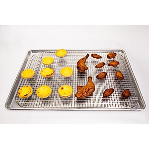 MASTERRACK 100% 304 Stainless Steel Cooling Rack and Wire Grate For Full Size Sheet Bun Pan,Real Heavy Duty 3.20LB, Roasting,Drying,Commercial Quality, Healthy Material