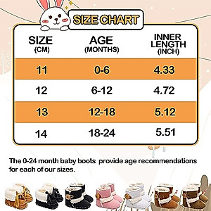 HONGTEYA Baby Snow Boots with Fleece Fur Inner, Baby Girl Booties with Anti Slip Rubber Hard Sole, Toddler Boots Shoes for Boys Girls 0-24 months Warm Winter Infant Newborn Crib Baby Shoes