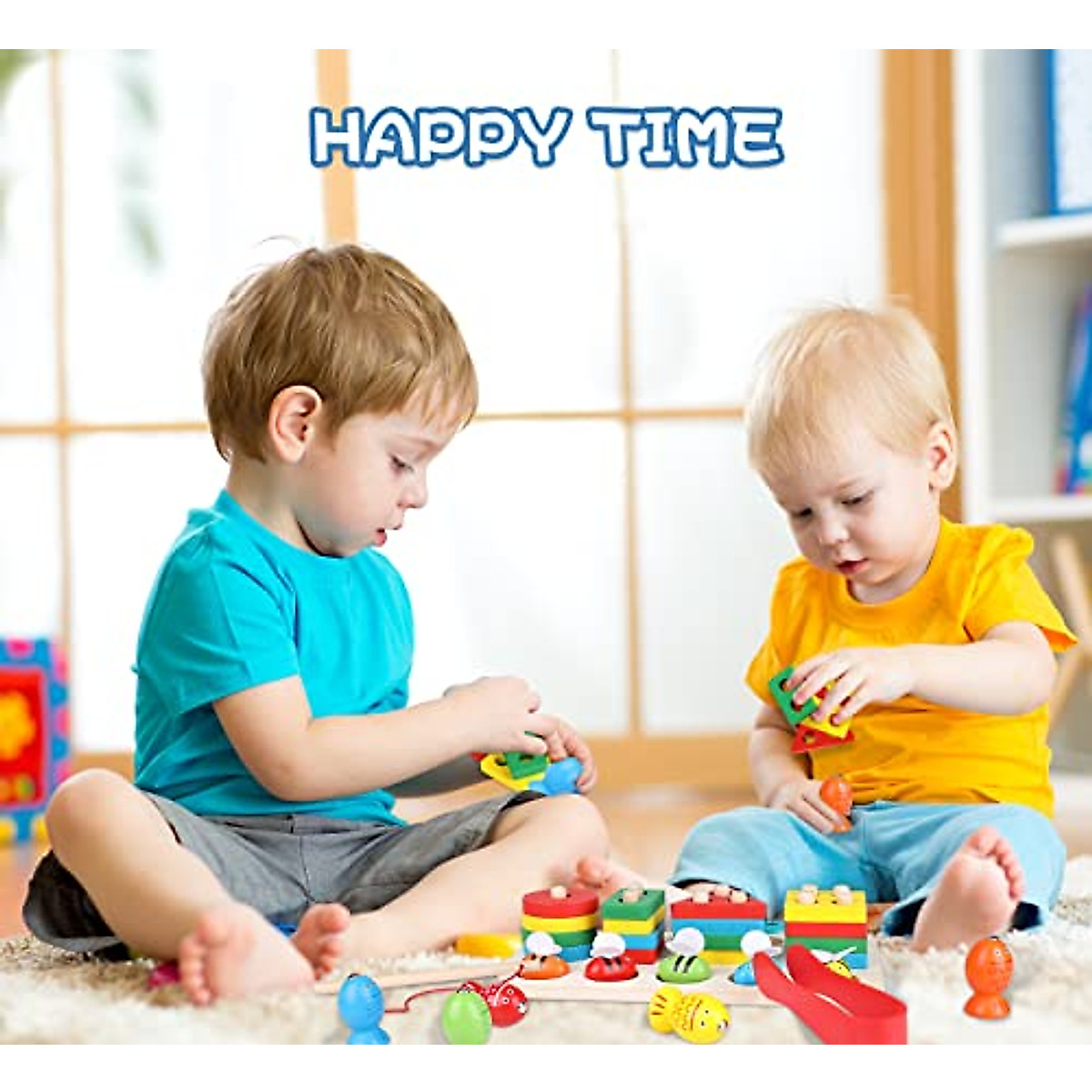 Montessori Toys Magnetic Fishing Toys for Toddler - Kids Wooden Shape Sorting and Stacking Toys - Learning Activities Preschool Educational Montessori Fine Motor Skills Toys Sensory Toys