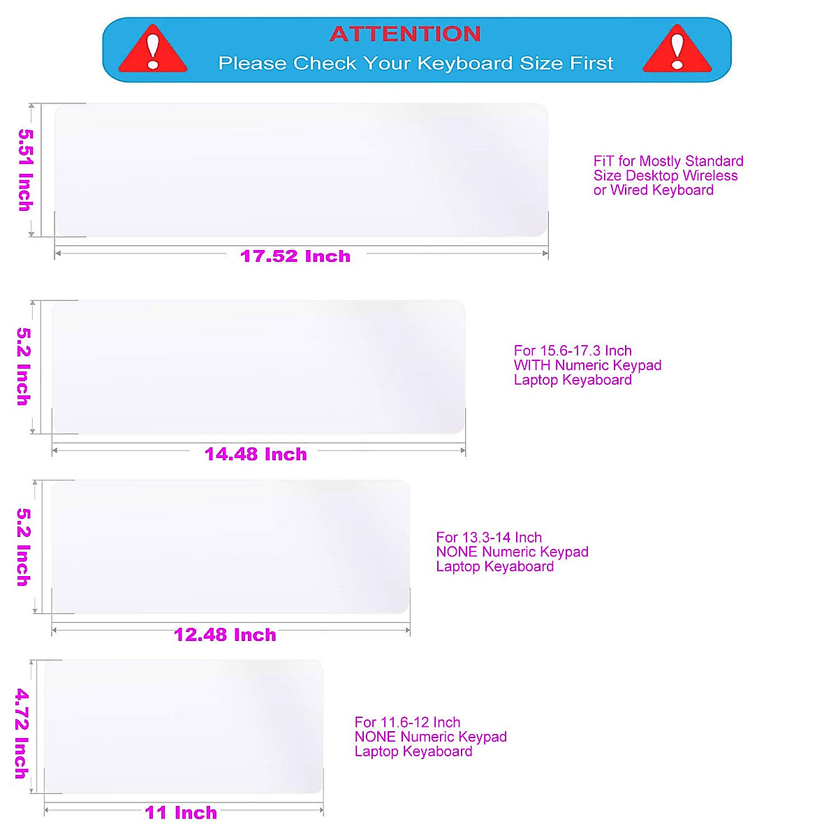 10.5" x 4.32" Universal Keyboard Cover Skin Design for 10"-11.6" Laptop Notebook (Without Numeric Keypad Keyboard), Ultra Thin Silicone Waterproof Keyboard Cover Protector -Clear