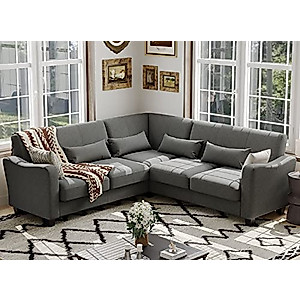 Belffin Convertible Sectional Sofa Fabric Couch with Chaise Reversible Small Corner Couch Furniture L-Shaped 4 Seater Sofas Light Grey