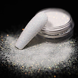 0.2mm Shimmer White Rainbow Nail Glitter Holographic Shining Sugar Nail Glitter Candy Coat Powder Sugar Coating Effect Powder Nail Pigment Powder Nail Art Decorations Dust Diamond Dust for Nails
