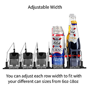 Jillmo Drink Organizer for Fridge, Self-Pushing Soda Can Organizer for Refrigerator, Width Adjustable Pusher Glide, Black, 5 Row