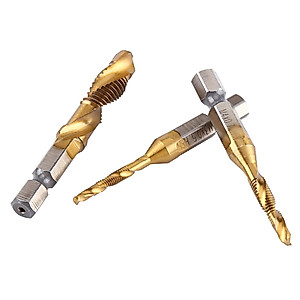 6Pcs Combination Drill and Tap Set, Metric Thread M3-M10 Screw Tapping Tool 1/4" Hex Shank Plated HSS