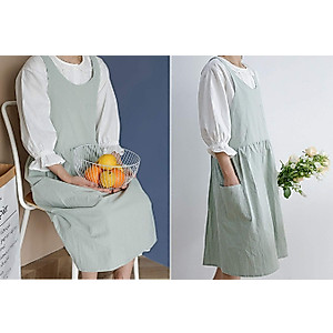 losofar Women Girls Cross Back Apron Gardening Works Cotton Aprons Pinafore Dress (green, 32.3" x 41.3")