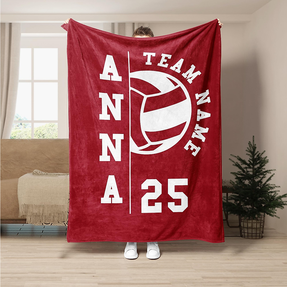 OhaPrints Personalized Volleyball Fleece & Sherpa Blanket, 30X40 50X60 60X80 Cozy Fuzzy Throw, Soft Plush Fluffy Throw for Tv Sofa Couch - Gift for Girl, Daughter, Girlfriend, Volleyball Team