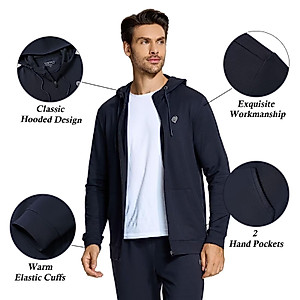 VEBOON Mens Lightweight Track Jackets Sports Runing Sweatshirts Fashion Full Zip Hoodies Gym Big and Tall Coat with Pocket Navy