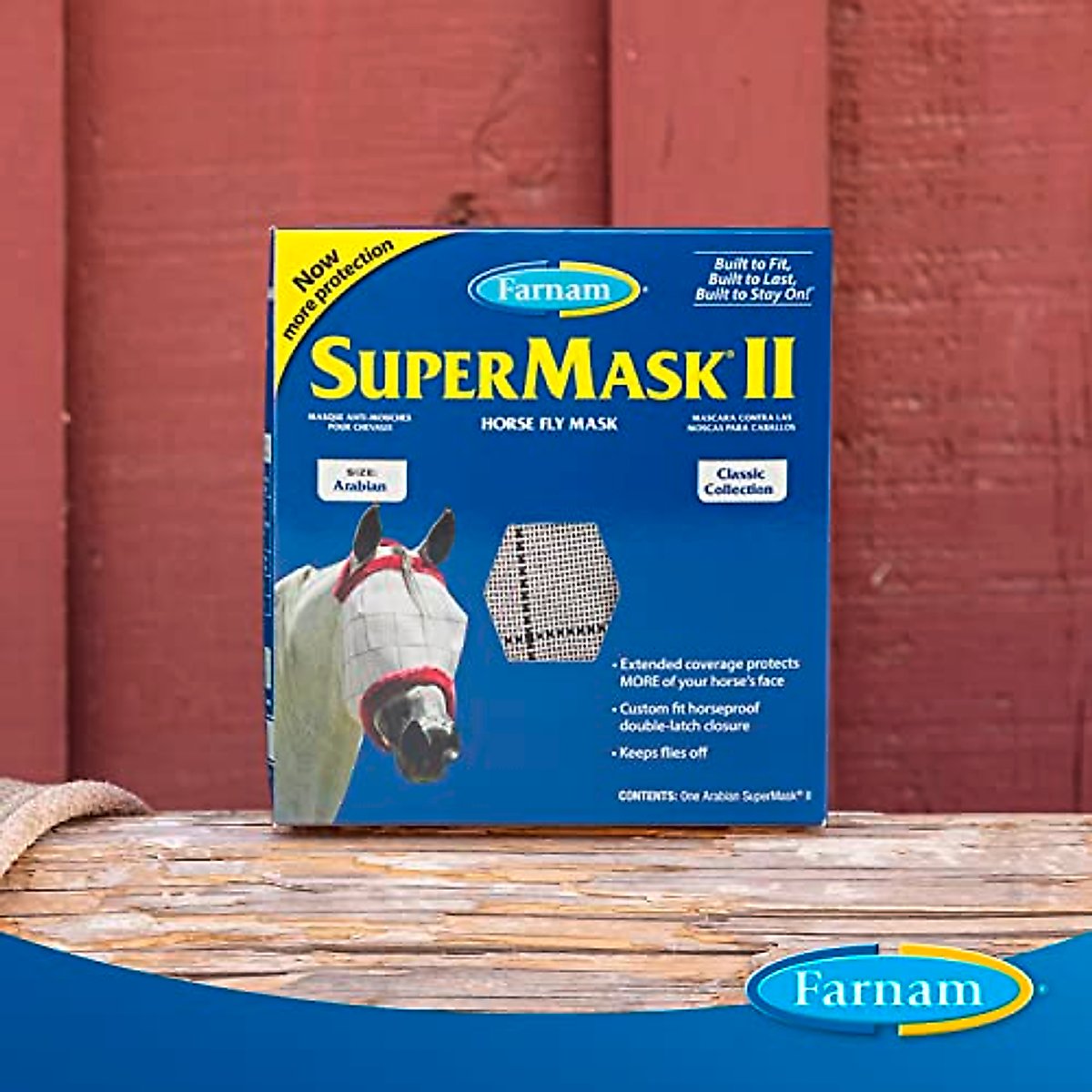 SuperMask II Fly Mask Without Ears for Smaller Horses or Arabian Horses, Full Face Coverage and Eye Protection from Insect Pests, Structured Classic Mesh with Plush Trim, Small Horse/Arabian Size