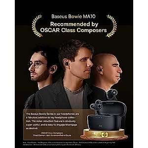 Baseus Wireless Earbuds, 140H Playback -48dB Active Noise Cancelling Bluetooth 5.3 Earbuds with IPX6 Waterproof 4 ENC Mics 0.038s Low Latency Fast Charge Ear Buds for Android iOS(Bowie MA10)