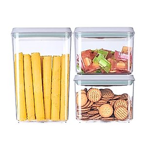 EQI Pop Airtight Food Storage Containers with Lids - Stackable Kitchen Pantry Organizing Containers for Cereal, Snacks, Sugar, and Coffee - Set of 3 (1.2 qt, 1.2 qt, 2.7 qt)