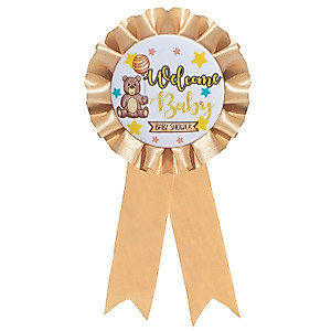 Welcome Baby Bear Tinplate Badge Pin, Baby Shower Award Ribbon for Mother and Father, Stain Brooch Button for Gender Reveal Party Decorations for Bear Baby Shower, Baby Sprinkle Theme...