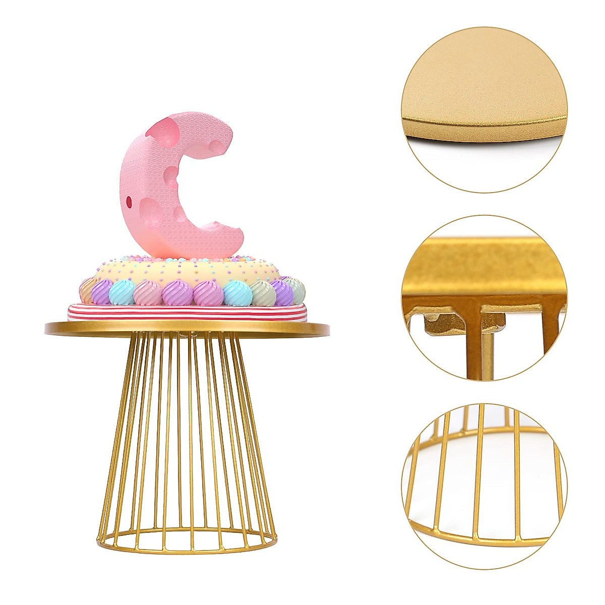 Sunormi Maygone 2pcs Modern Metal Gold Cake Stands Plate Set with Geometric Base Cupcake Stand Dessert Display Stands for Parties Table Decoration(8",10")