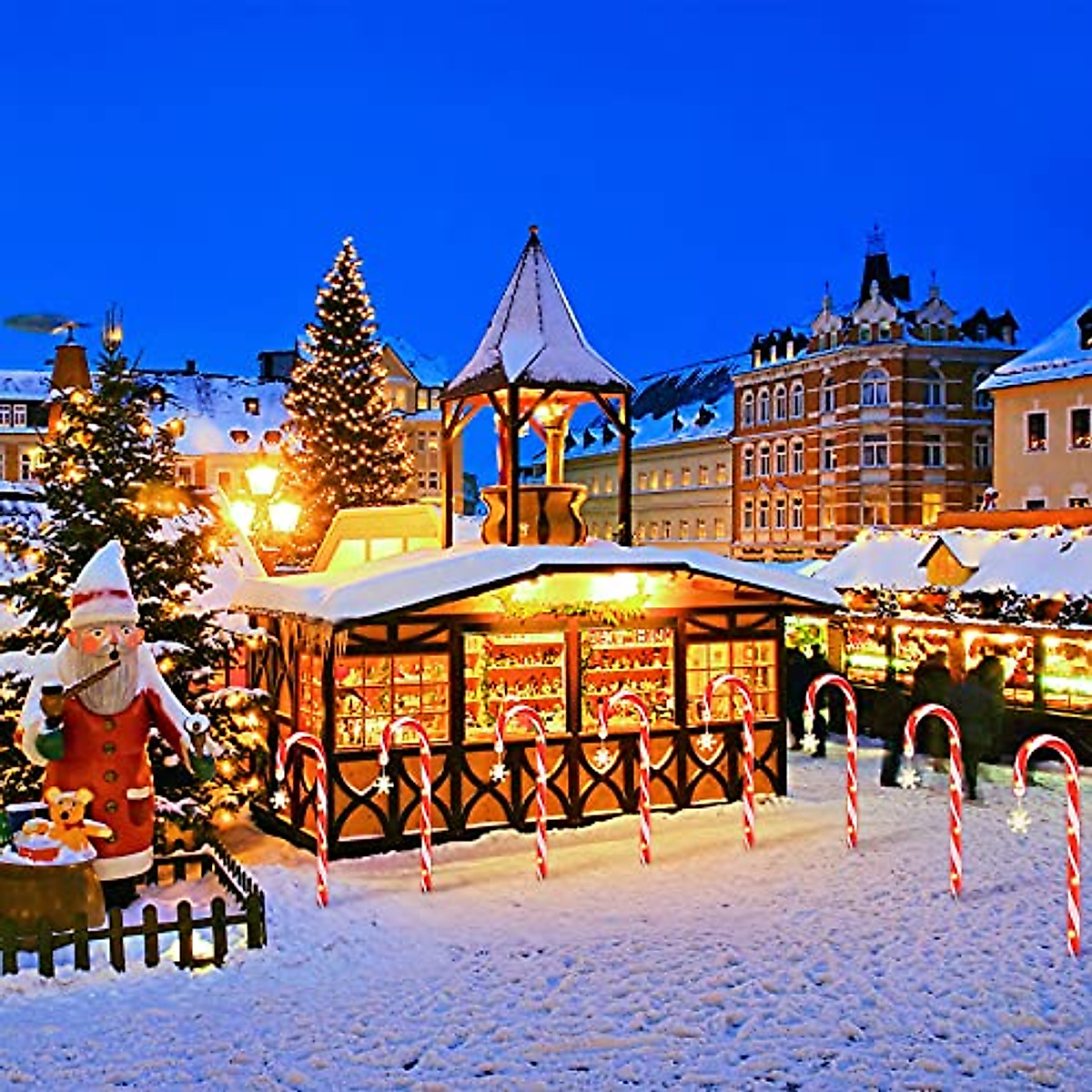 Christmas Candy Cane Solar Lights with SnowflakesCandy Cane Lights Set of 8,Red and White Yard Lights for Holiday Xmas Indoor Courtyard Patio Garden Walkway