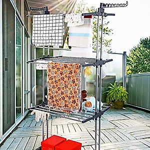 iMounTEK Clothes Drying Rack, Oversize 3-Tier Drying Rack Clothing (70" Height) Rolling Clothes Rack Laundry Drying Rack Clothing Drying Rack Garment Dryer Stand with 2 Side Wings