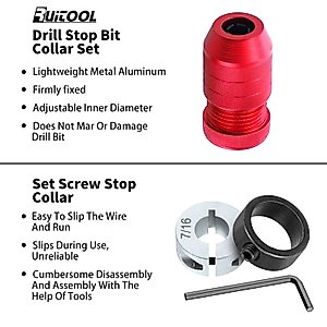 Ruitool Drill Depth Stop for Drill Bits,Adjustable Drill Stop Applicable Size Range 5/64"-3/16",15/64"-7/16",Aluminum Drill Bit Stop Collar Set for Woodworking Tools & Hand Tools,2 Pcs