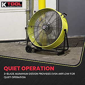 K Tool International 77740; 24 Inch Fan; Heavy Duty Commercial Fan, 2 Speed Motor, Ideal Air Circulator for Greenhouse, Garage, and Patio; Rubber Wheels for Easy Mobility, 6,940 Max CFM, Safety Yellow