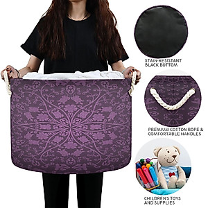 Storage Basket with Cotton Rope Handles Purple Floral Pattern Large Laundry Basket Baby Blanket Basket Toy Clothes Organizer for Living Room, Laundry, Nursery